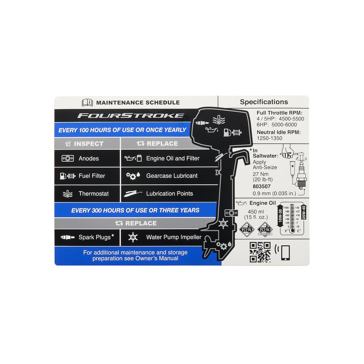 Mercury 8M0180064 Maintenance Schedule Decal for 4–6hp Outboards – PartsVu