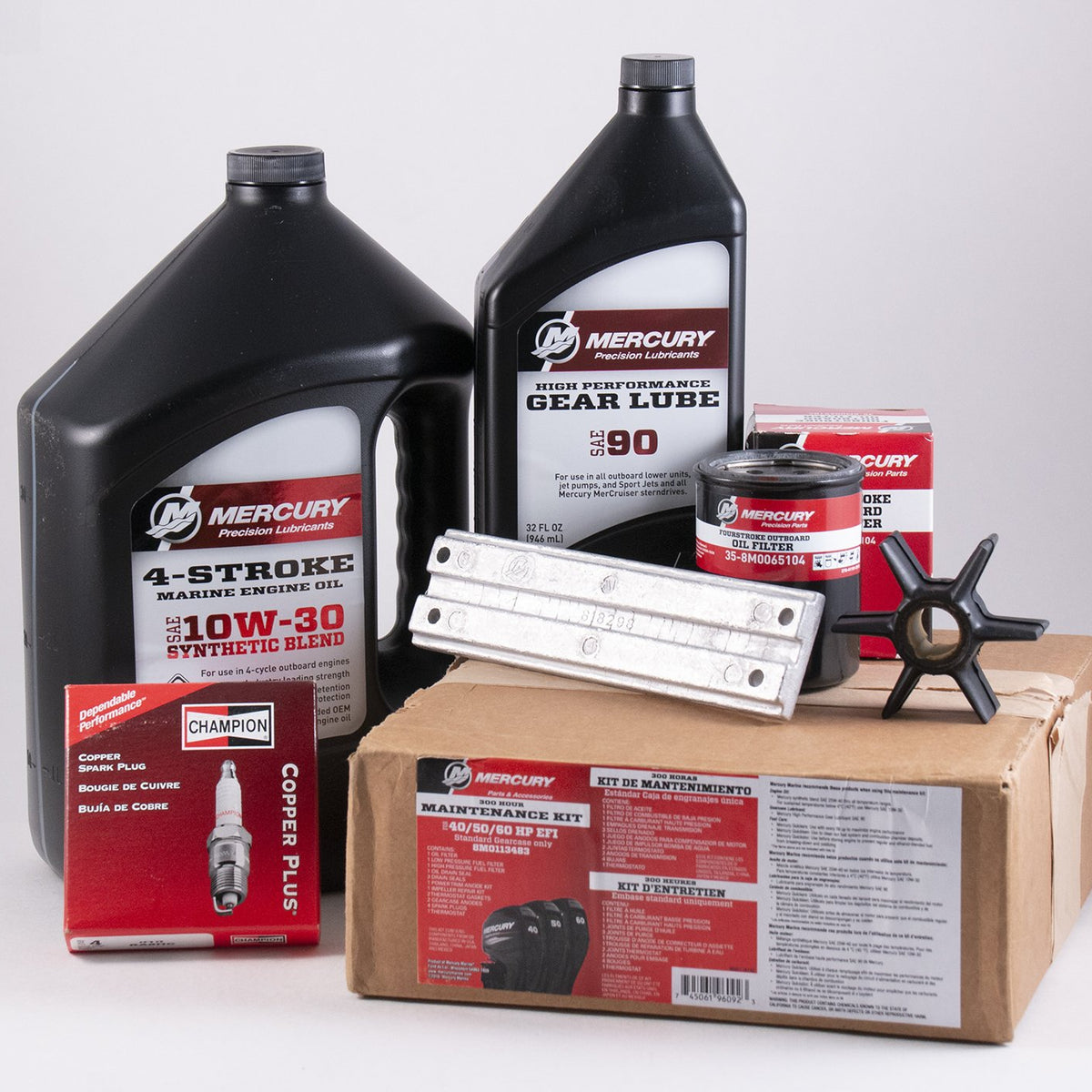Mercury Outboard 300-Hour Service Kit 40/50/60HP - 10W-30 Synthetic ...